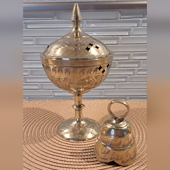 Accents | Vtg Brass Etched Incense Burner Footed Pedestal Incense ...